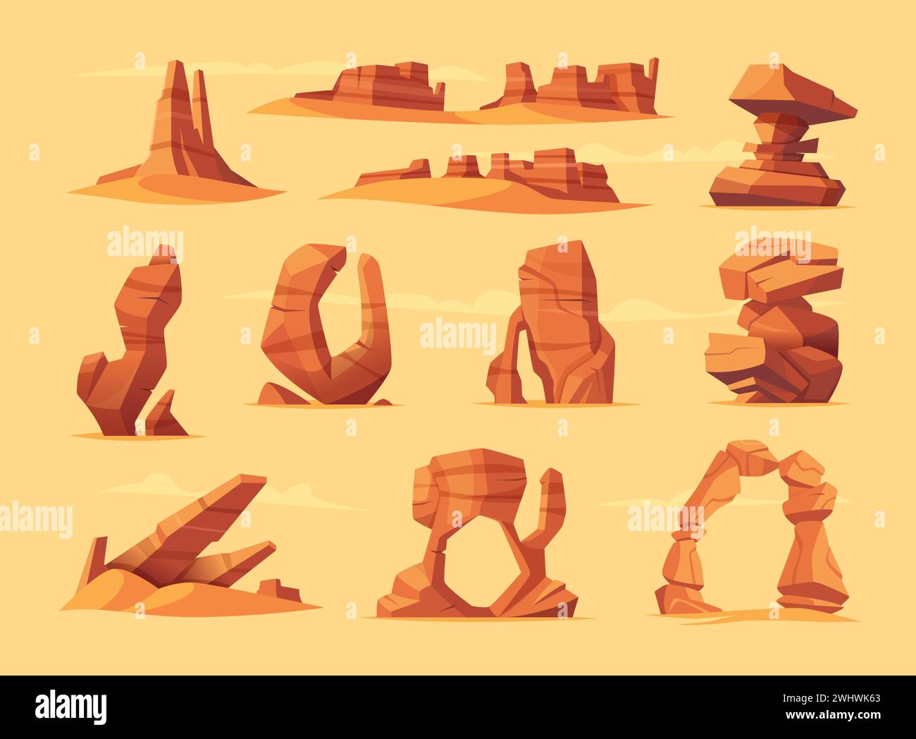 Desert rocks. Outdoor wild landscape stones and exotic hills exact ...