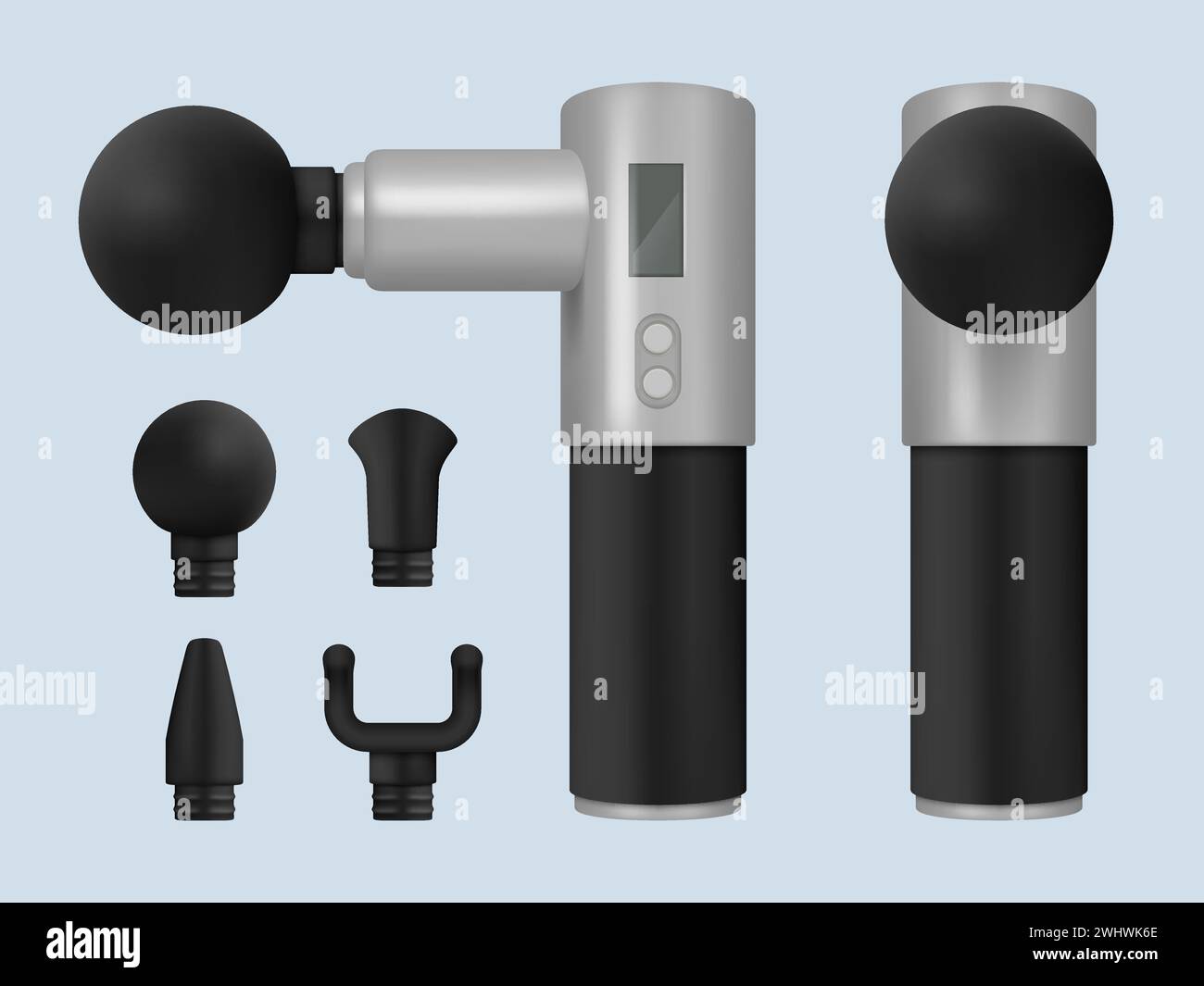 Massage gun. Percussion handled instrument for self massage decent vector realistic template ...