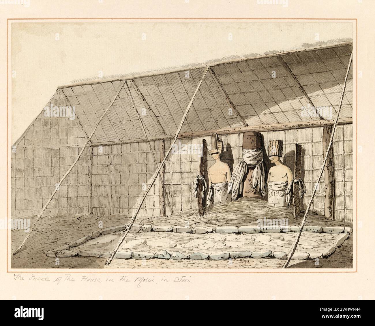 " The Inside of the House, in the Morai, in Atooi ". A morai was a ...