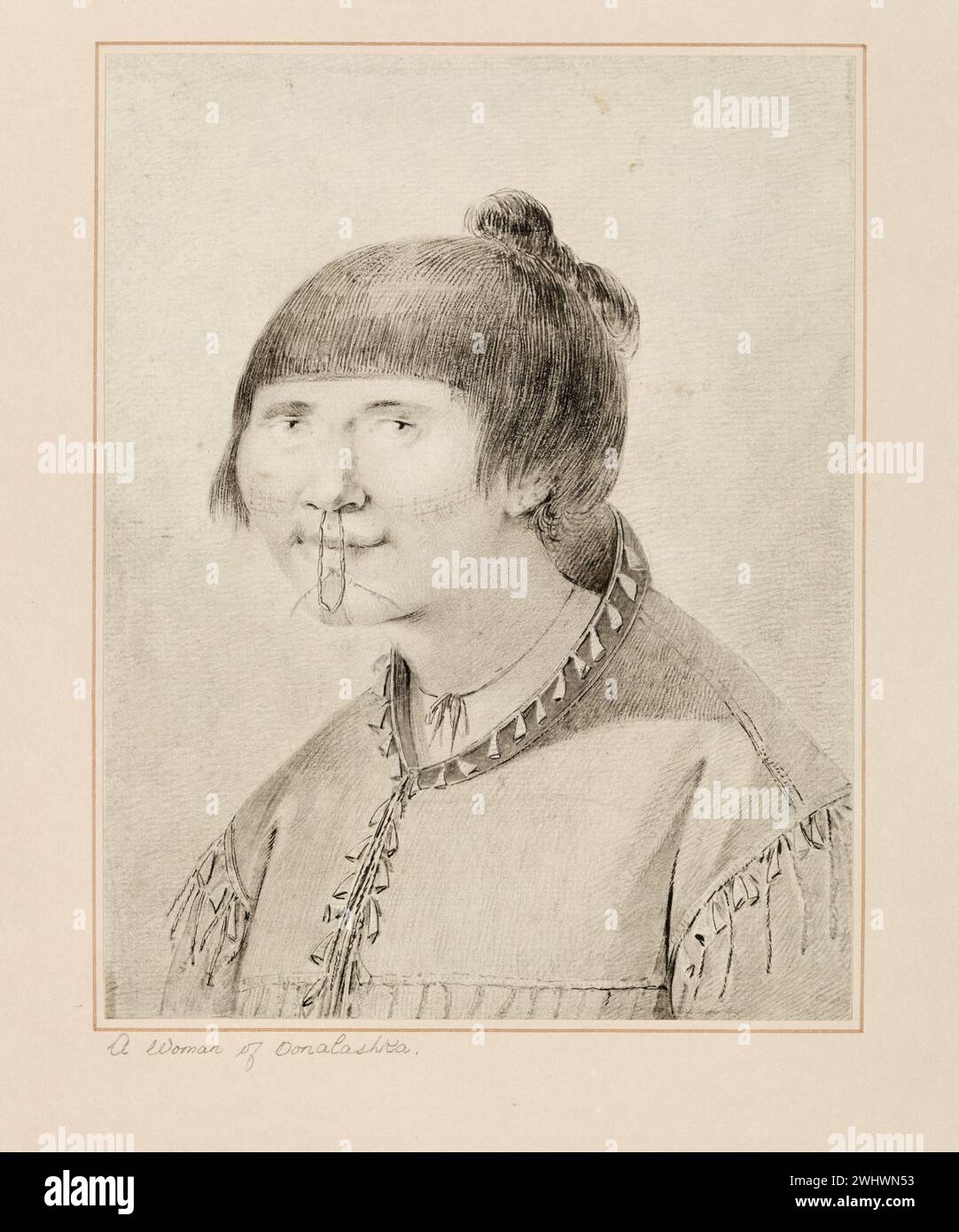 " A Woman of Oonalashka ". From “Watercolours illustrating Captain Cook ...