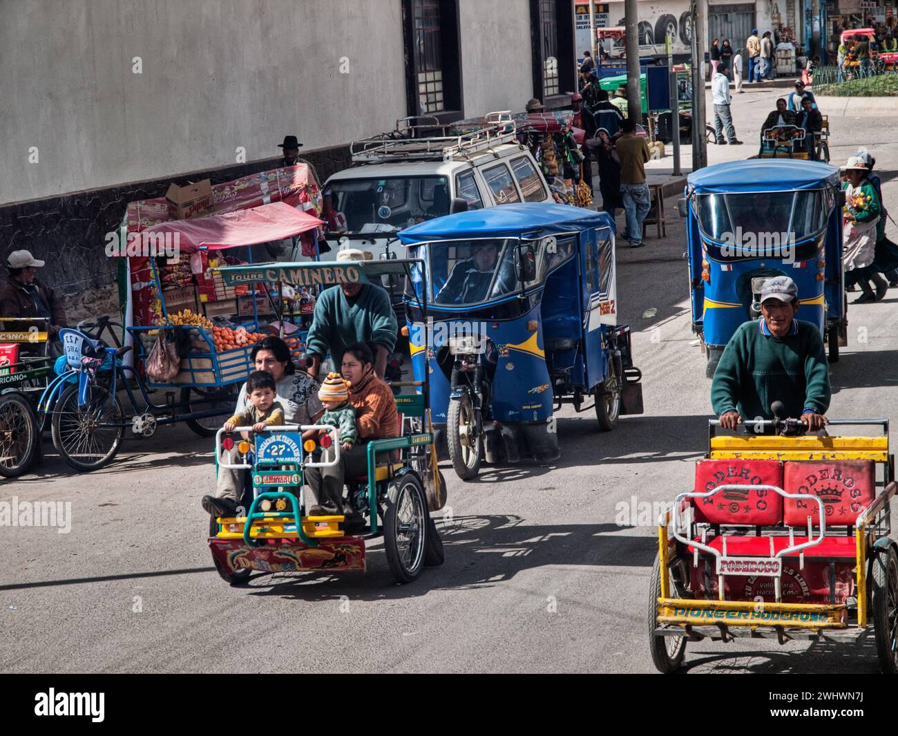 Traffic chaos on a street in the town of Juliaca in Peru with typical ...