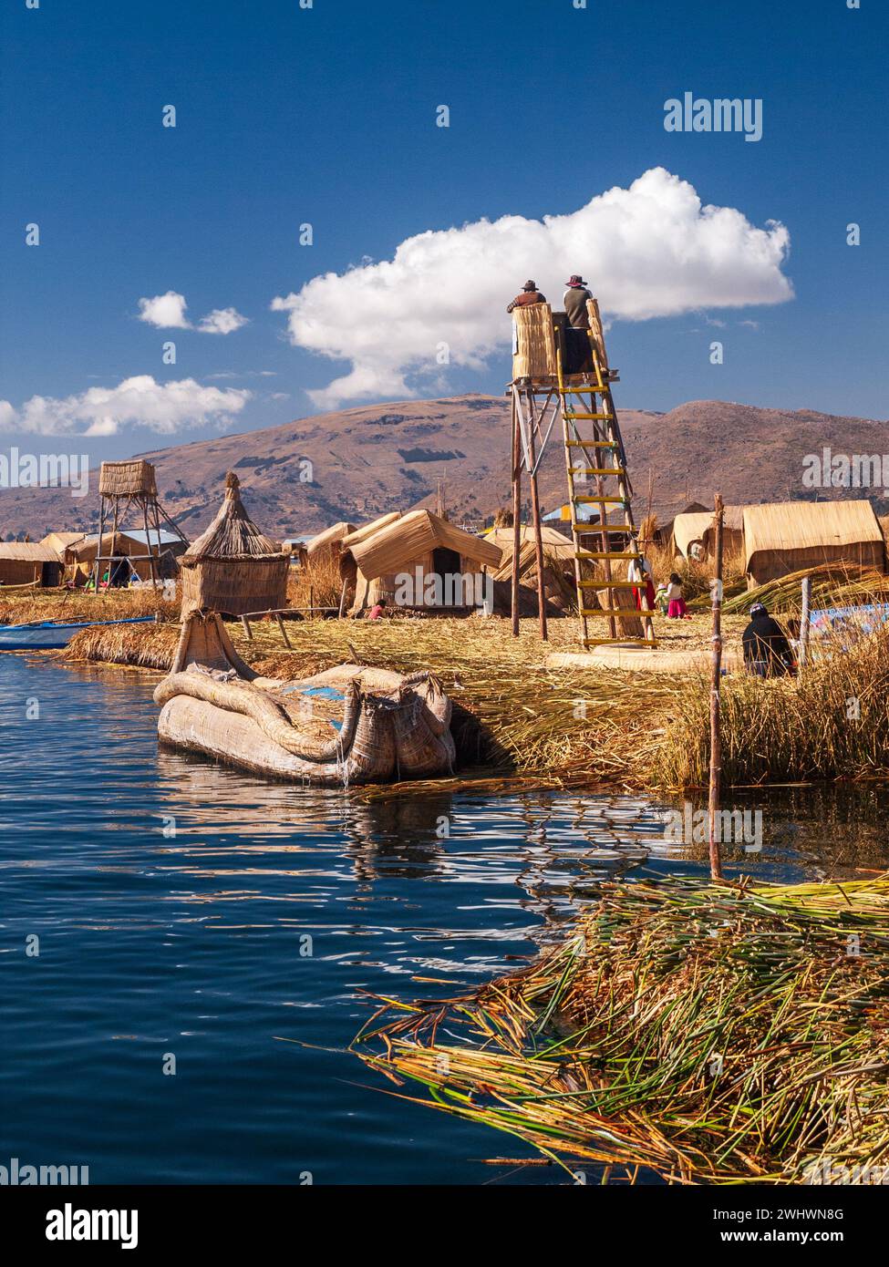 Uros Islands in Lake Titica made of totora reed where indigenous people ...