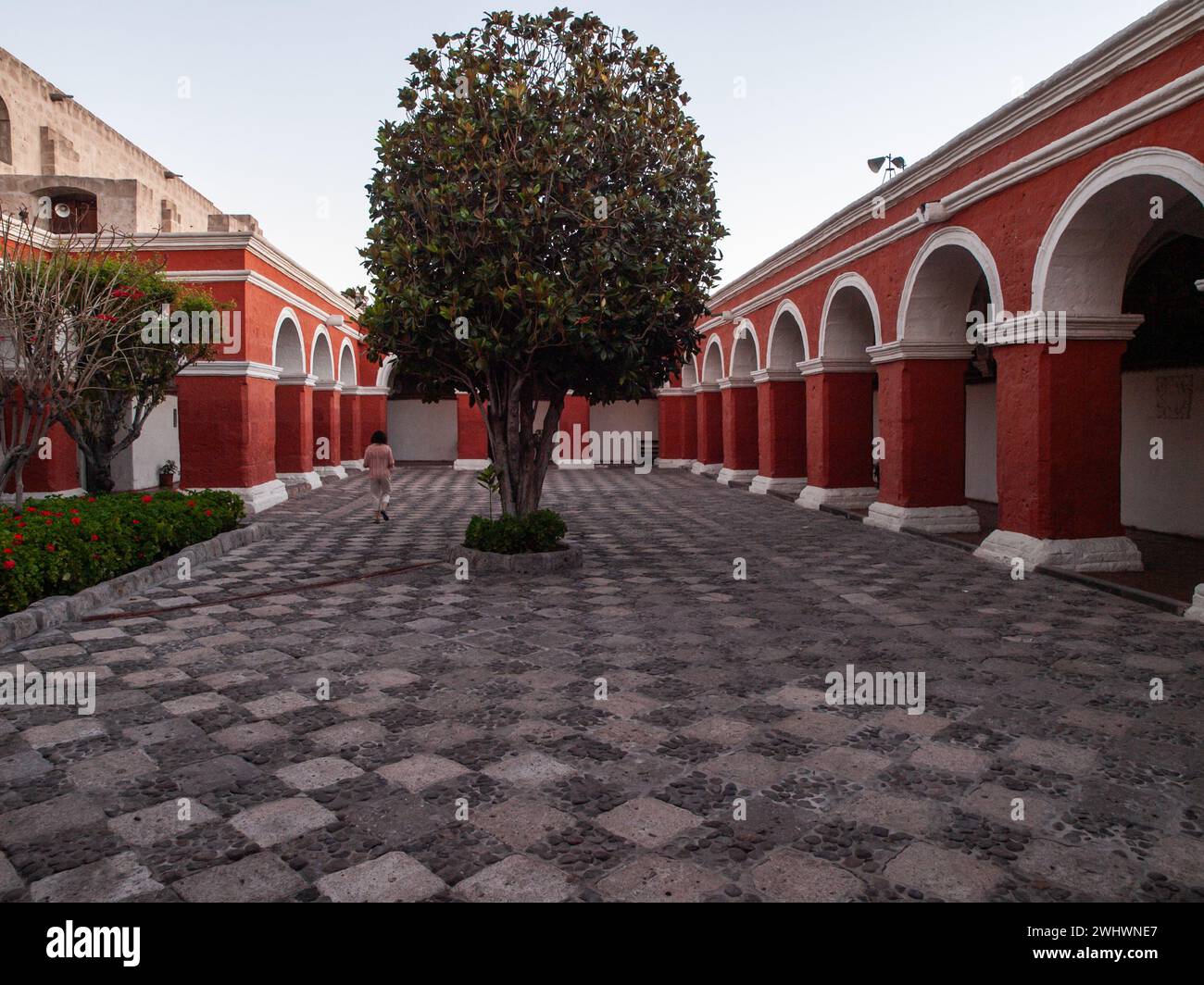The interior cloister of the Convent of Santa Catalina at sunset in the ...