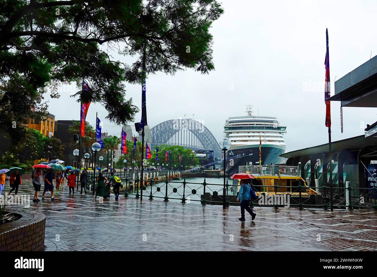 Sydney Australia Harbor Circular Quay with cruise ship and bridge Stock ...