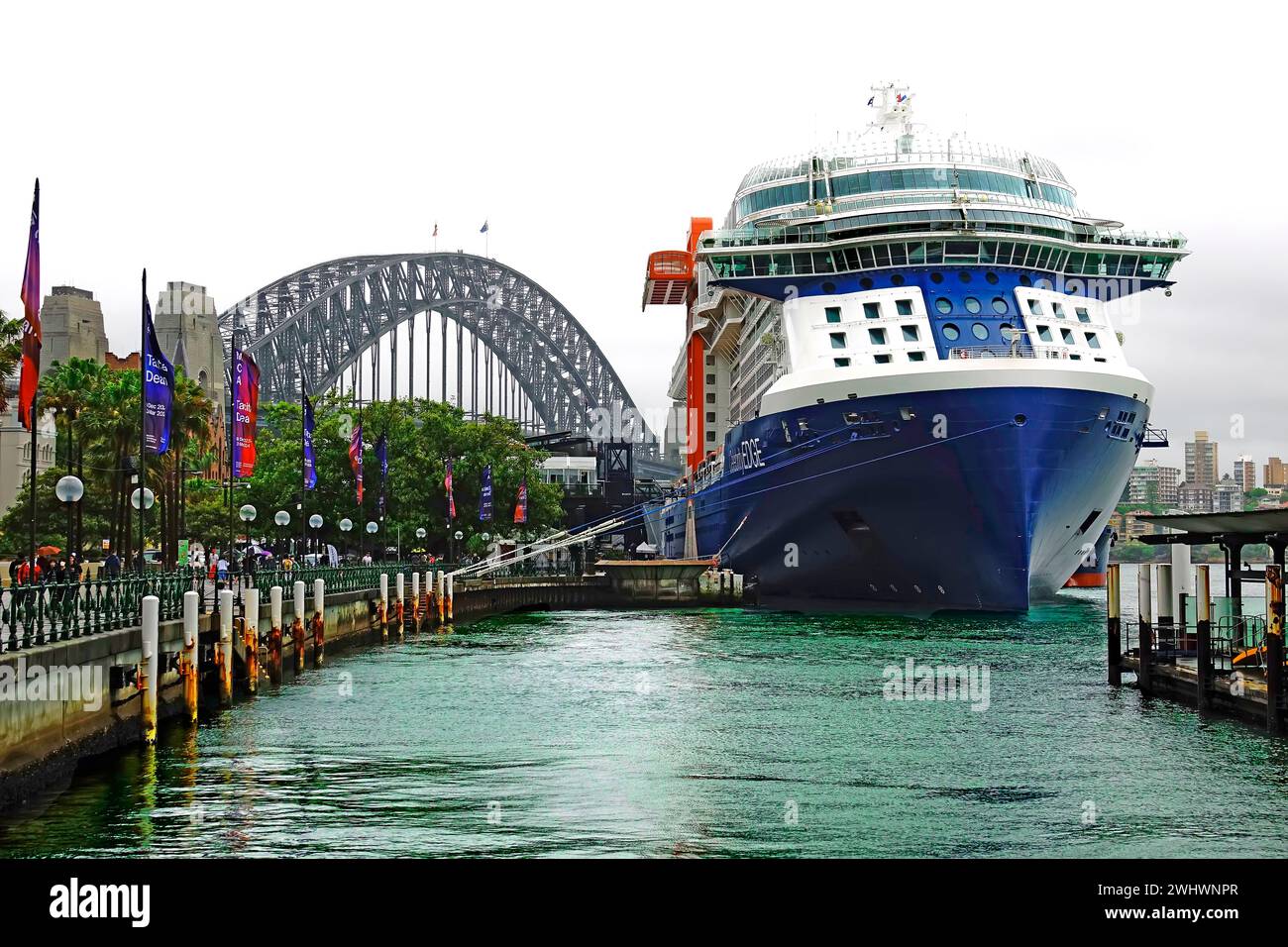 Sydney Australia Harbor Circular Quay with cruise ship and bridge Stock ...