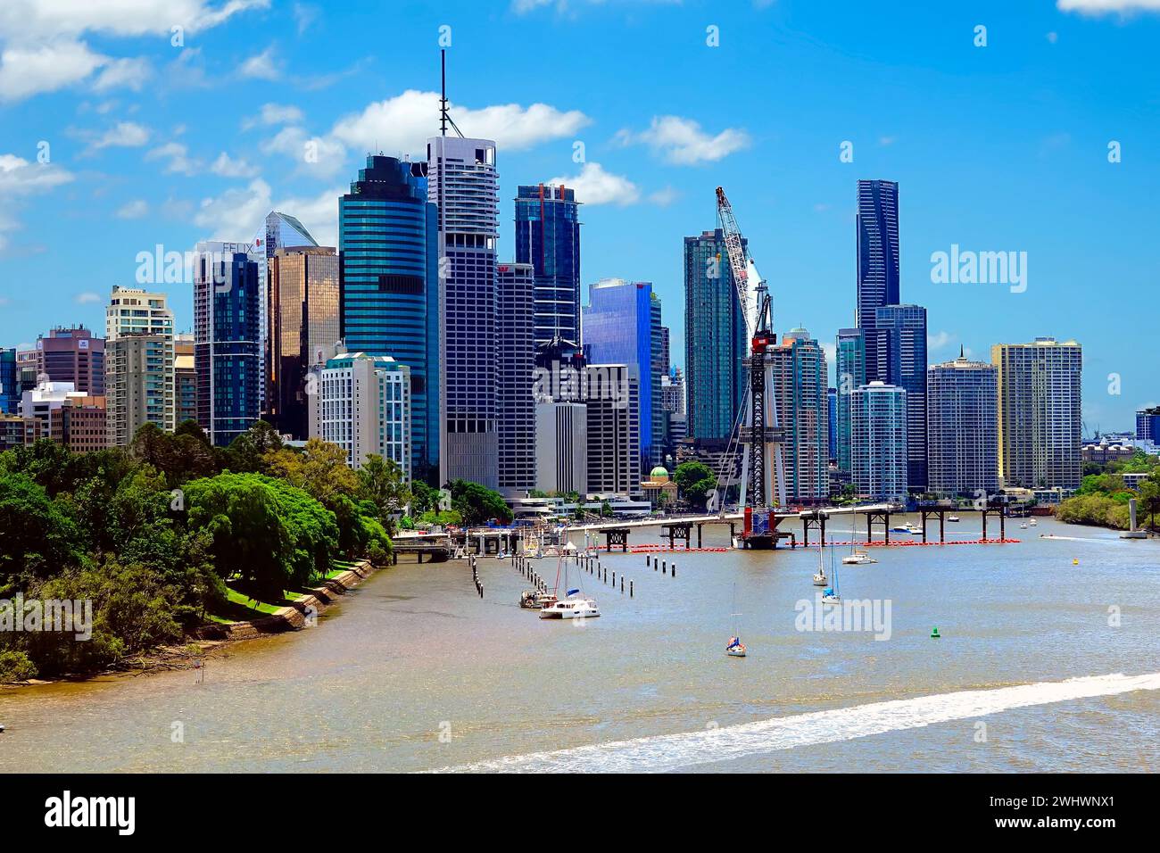 Brisbane City Skyline on the Brisbane River Australia Queensland Stock ...