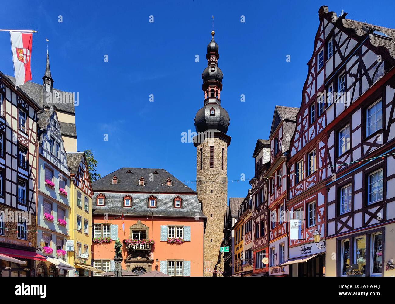 Market square with half-timbered houses and the parish church of St ...
