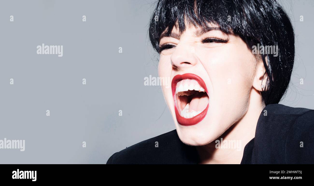 Excited angry woman screaming and shouting. Human emotions, facial ...