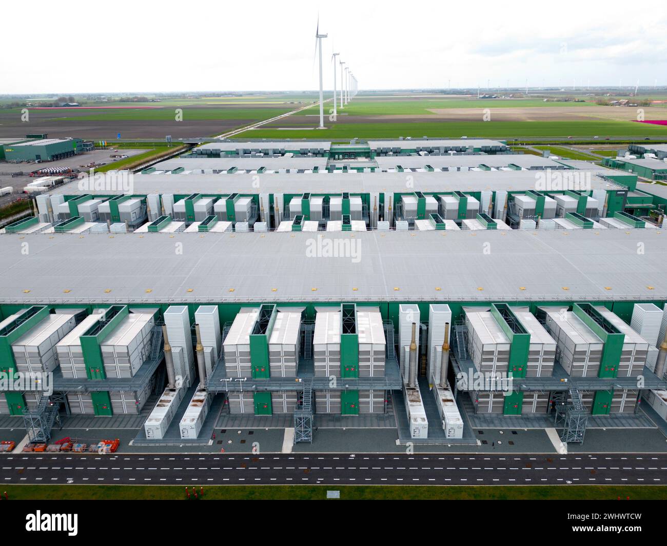 Aerial view of a large datacenter in Noord Holland, The Netherlands ...
