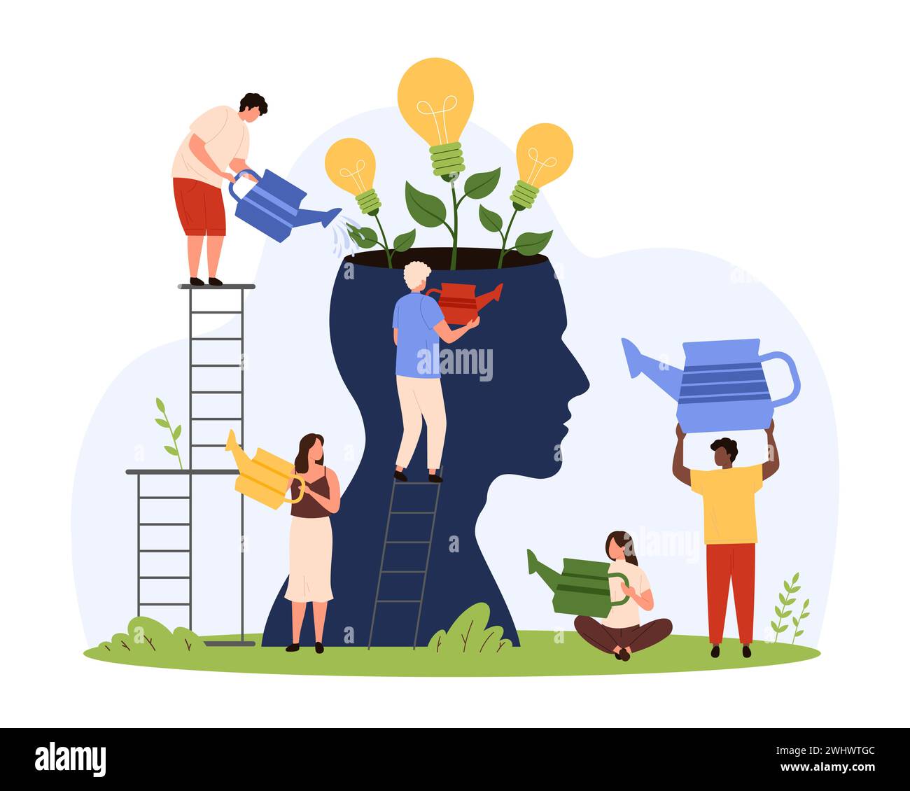 Creative mind, personal growth and ideas development. Tiny people grow ...