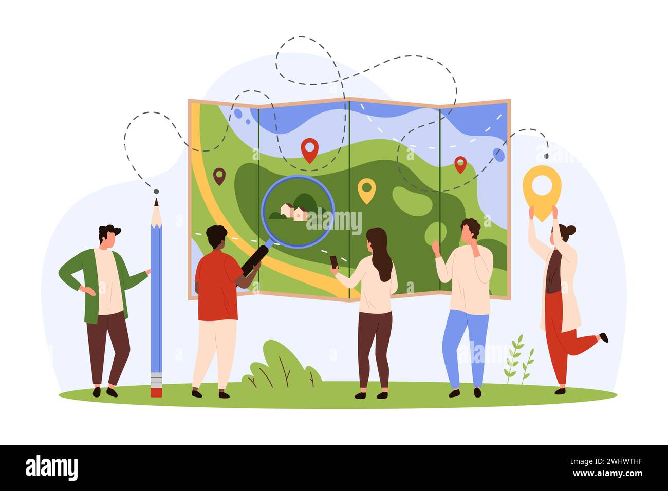 GPS navigation, guide mobile app for travel location search. Tiny ...