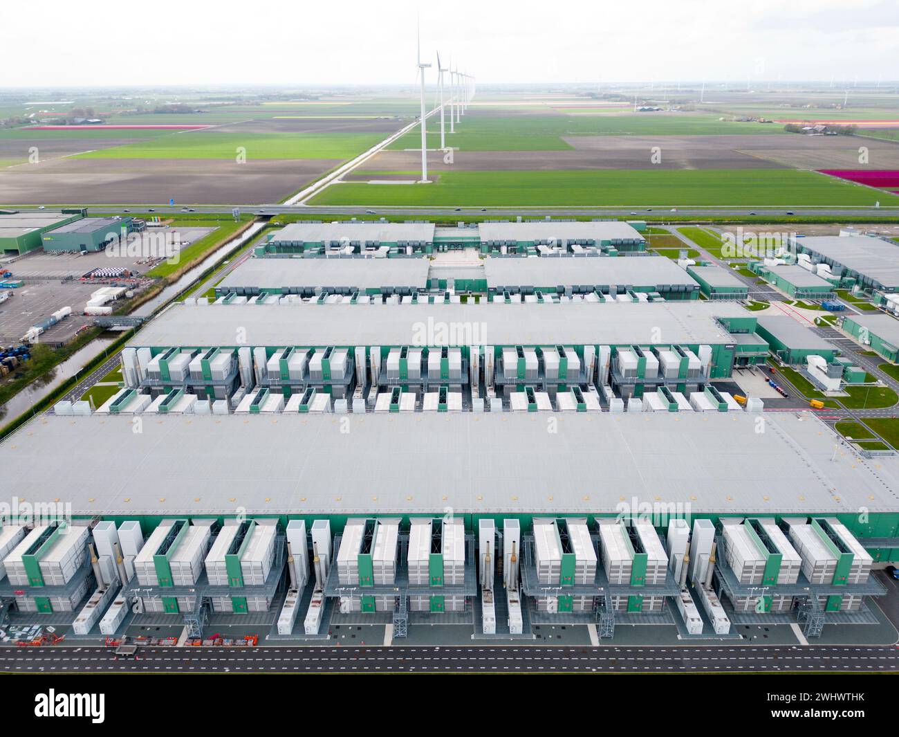 Aerial view of a large datacenter in Noord Holland, The Netherlands ...
