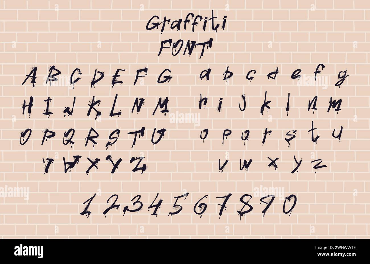 Wall spray font. Graffiti messy lettering street type, grain letters ...