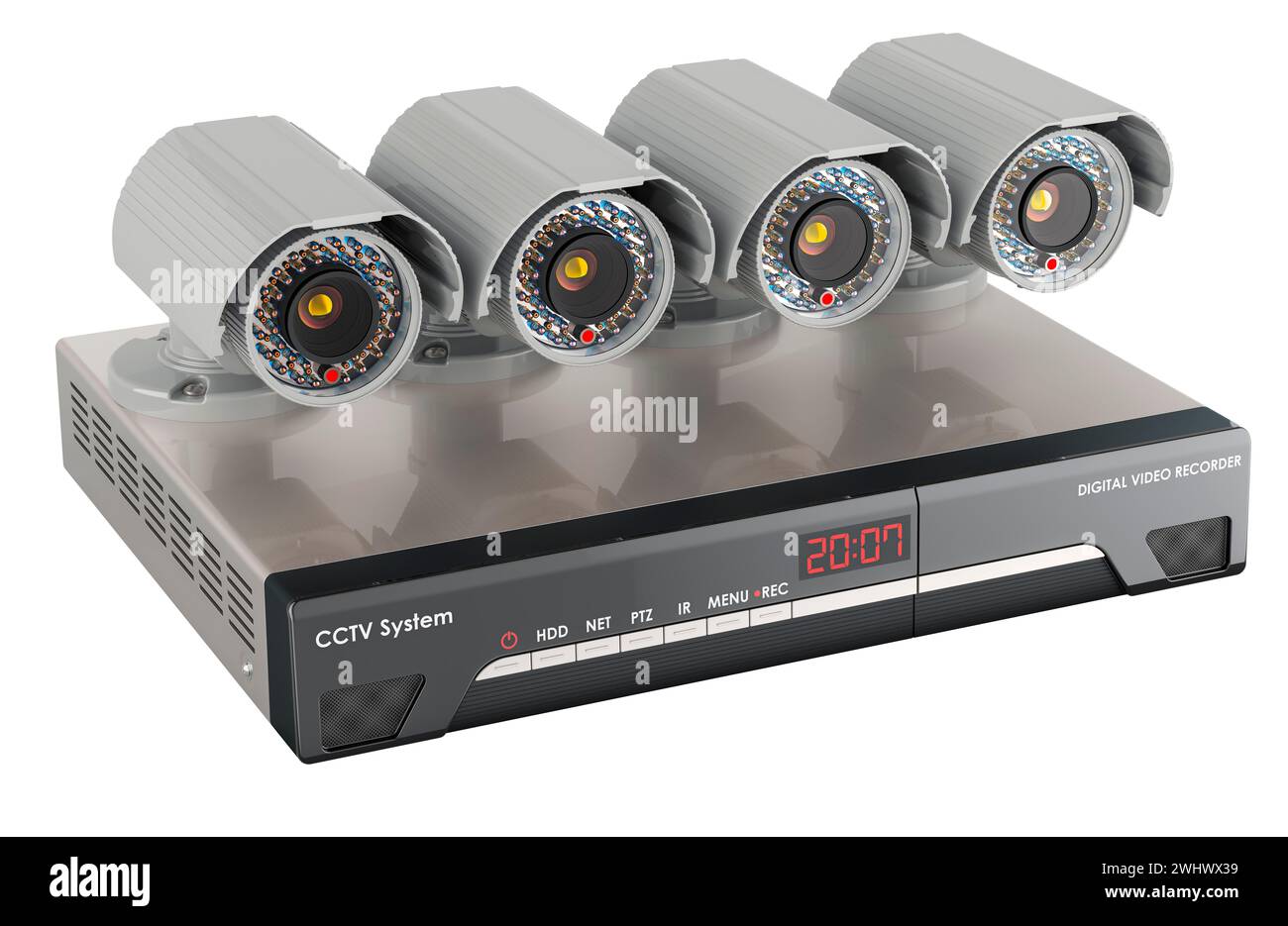 CCTV system. System digital video recorder, 3D rendering isolated on ...