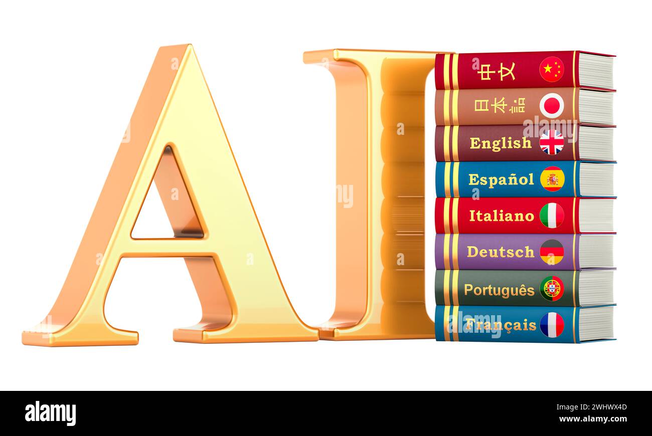 Education Artificial intelligence concept. AI with heap of Languages ...