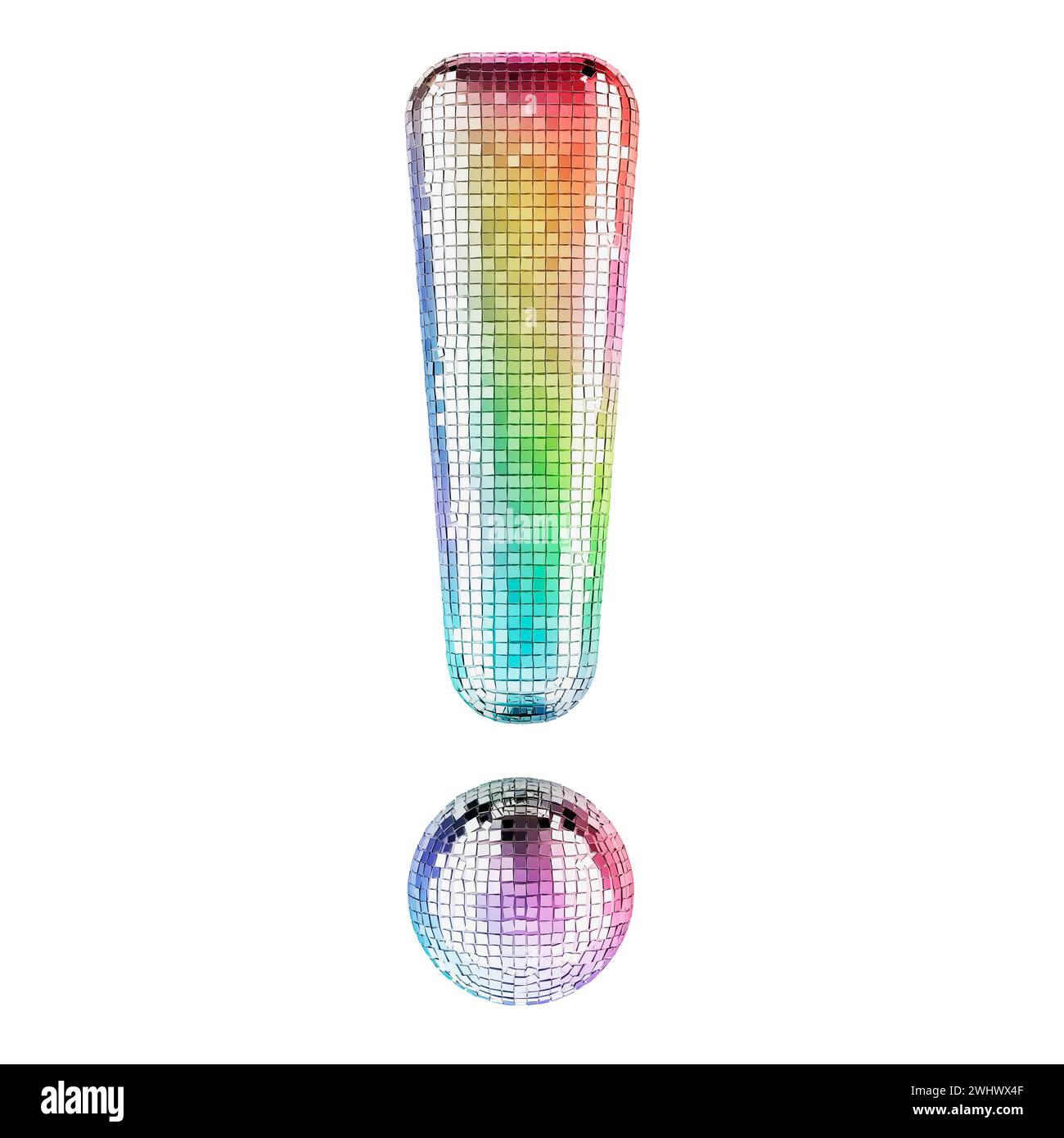Exclamation mark from glitter mirror facets. 3D rendering isolated on ...