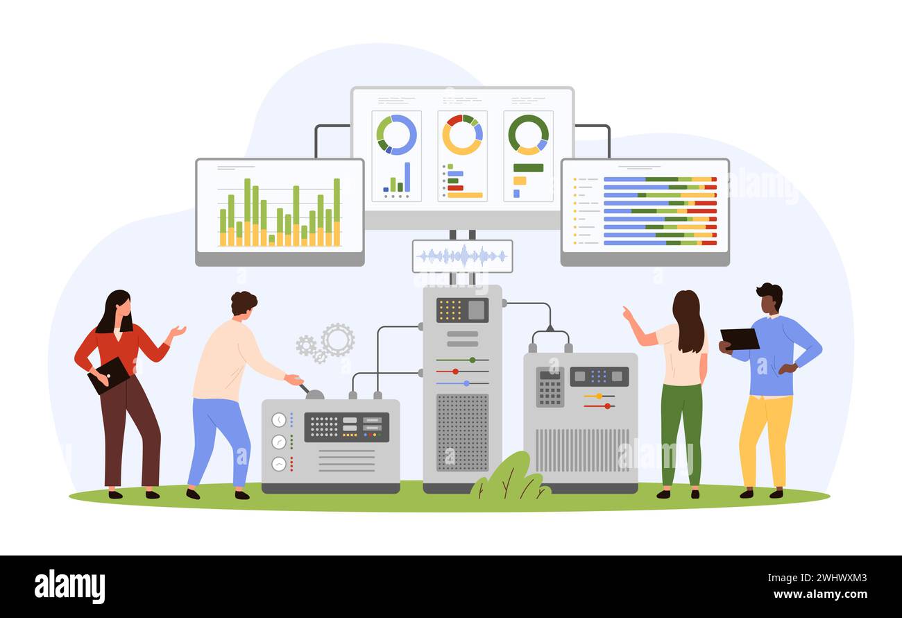 Benchmarking process, technical monitoring automation. Tiny people ...