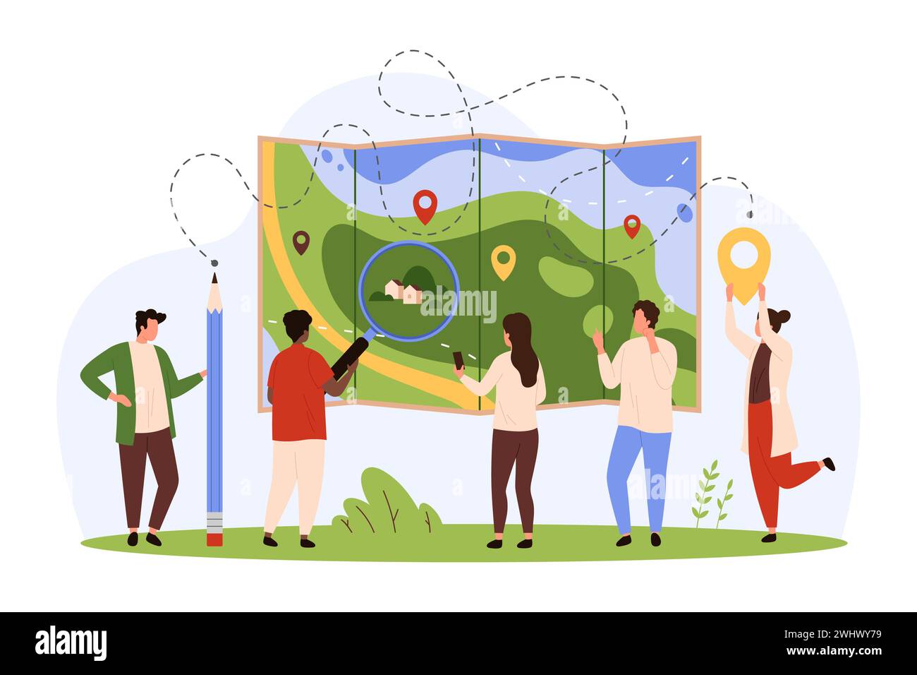 GPS navigation, guide mobile app for travel location search. Tiny ...