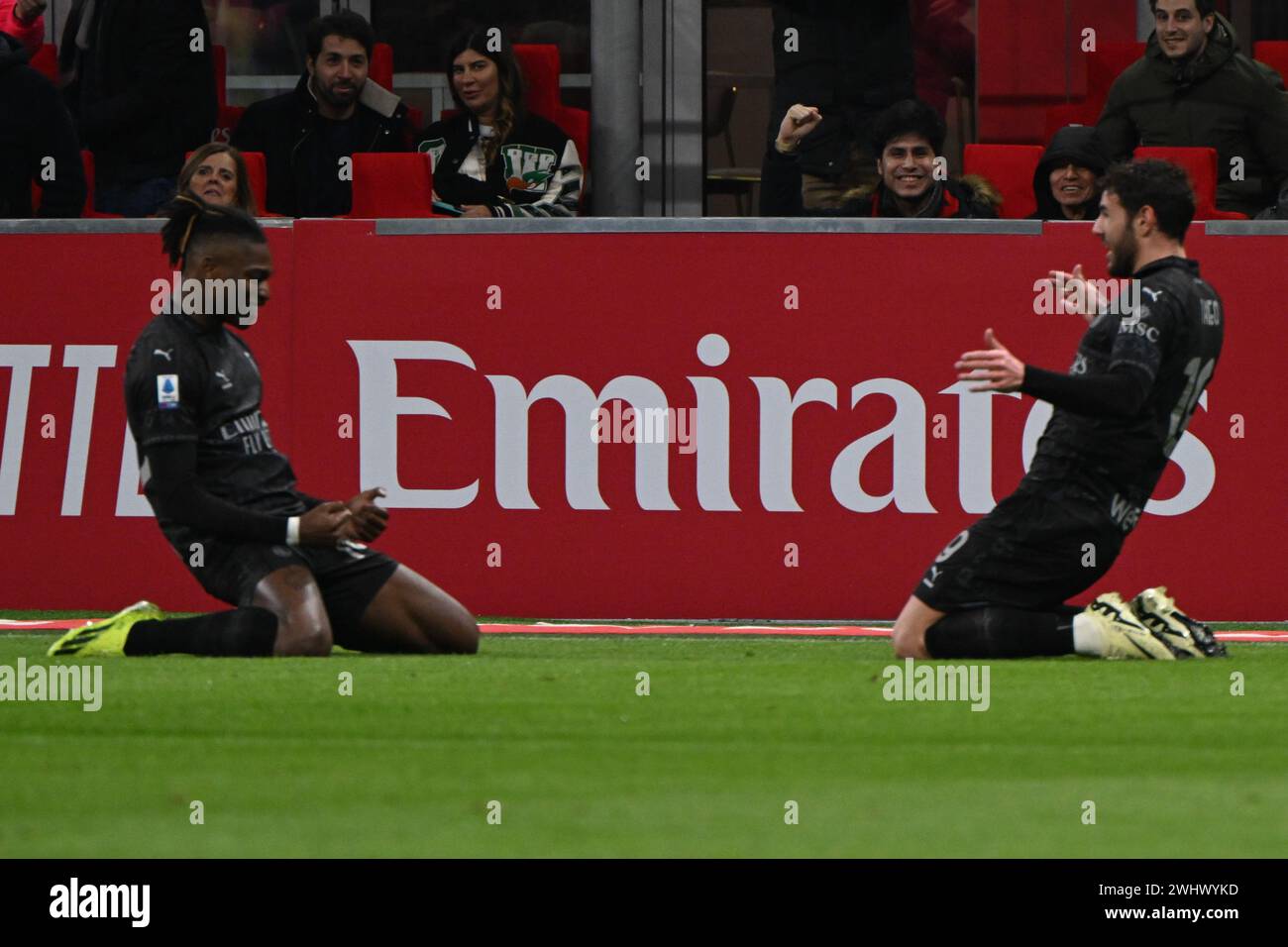 Théo Hernández of AC Milan celebrating after a goal during the Italian ...