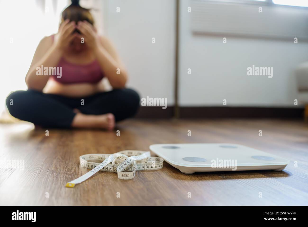 Obese Woman with fat upset bored of dieting Weight loss failÂ Fat diet ...