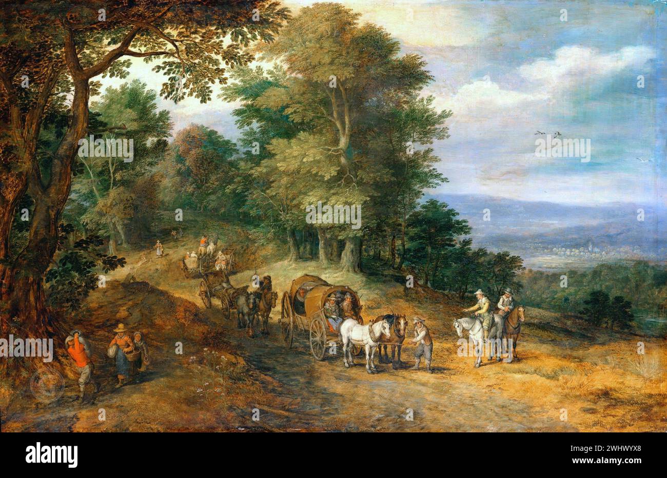 Jan Brueghel The Elder – Busy path in woodland heights c.1610. 42x66 ...