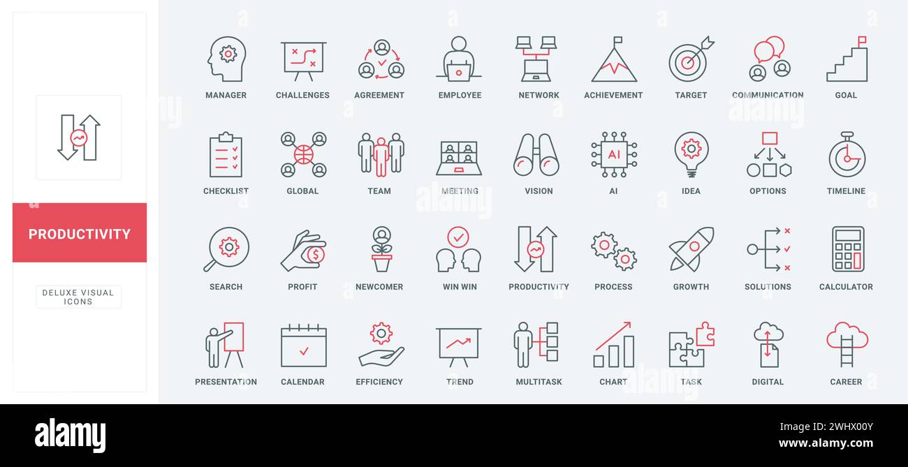 Business productivity line icons set. Office meeting presentation in ...