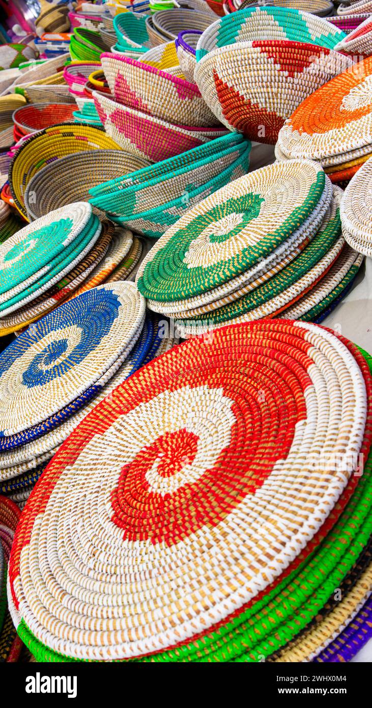 Vibrant Array of Handwoven Baskets in a Cascade of Colors Stock Photo ...