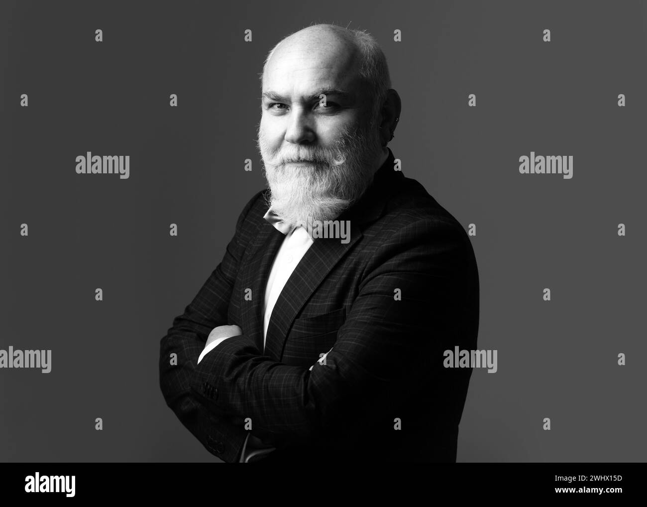 Smiling caucasian man portrait of person in studio. Old Man. Happy ...