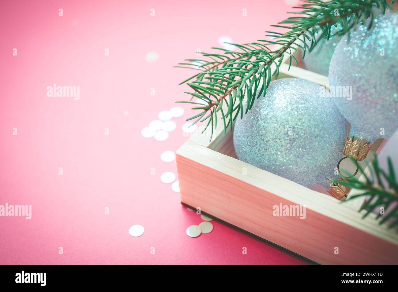 Christmas pearl decoration balls pink background Stock Photo - Alamy
