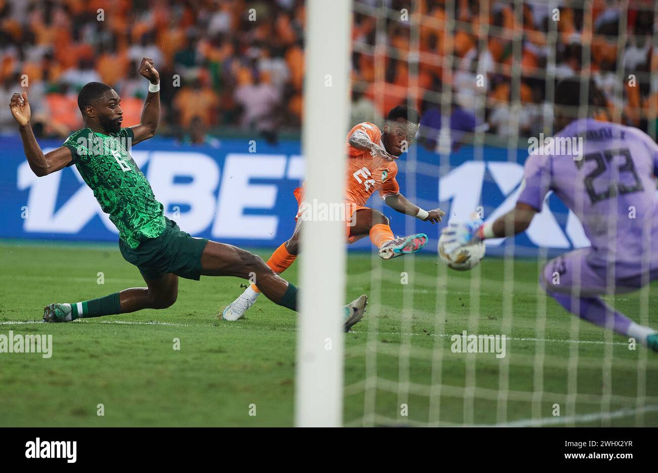 AFACON FINAL.ABIDJAN, IVORY COAST, FRIDAY, FEBRUARY 11, 2024. Ivorian Simon Adingra in firing ...