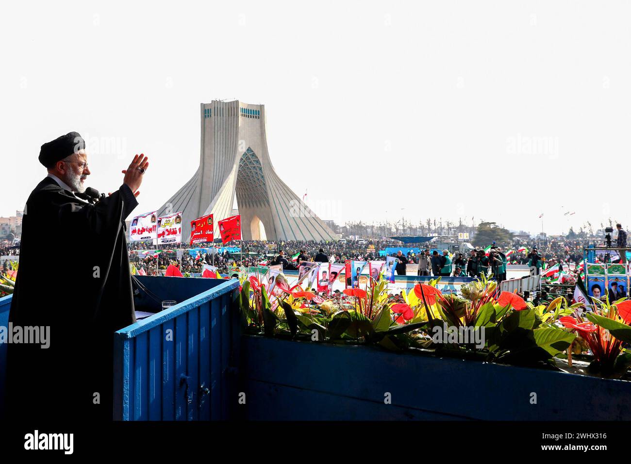 Iranian President Ebrahim Raisi speaks during the 45th anniversary of ...