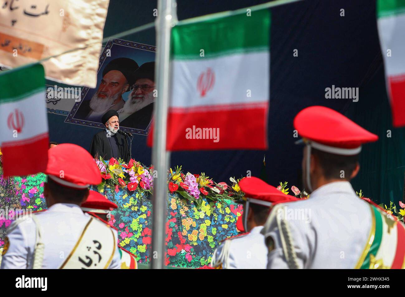 Iranian President Ebrahim Raisi speaks during the 45th anniversary of ...