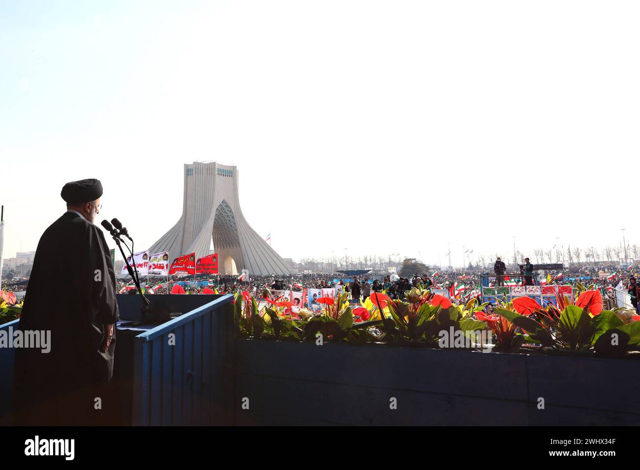 Iranian President Ebrahim Raisi speaks during the 45th anniversary of ...