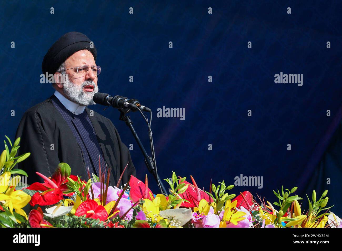Iranian President Ebrahim Raisi speaks during the 45th anniversary of ...