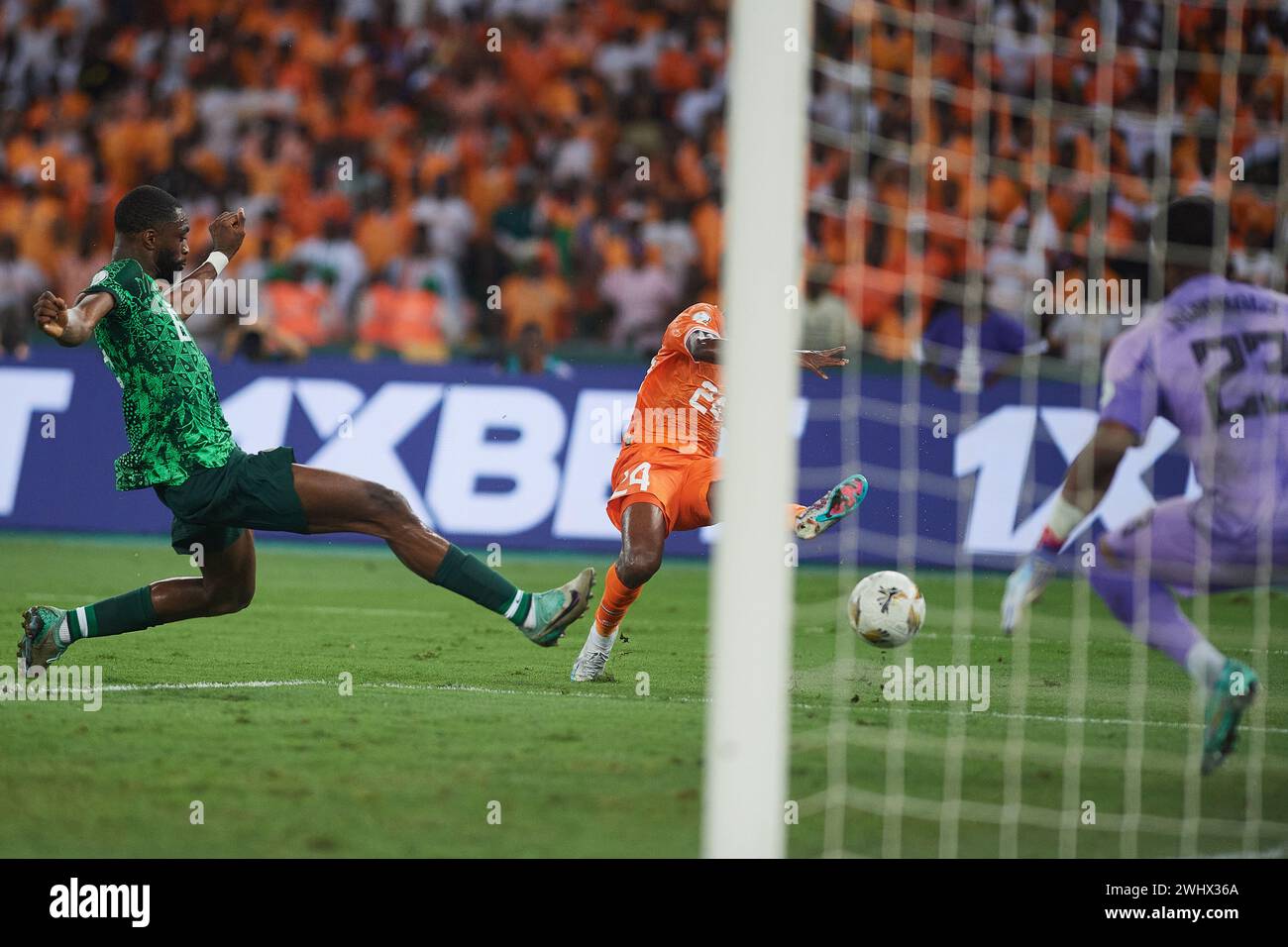 AFACON FINAL.ABIDJAN, IVORY COAST, FRIDAY, FEBRUARY 11, 2024. Ivorian Simon Adingra in firing ...
