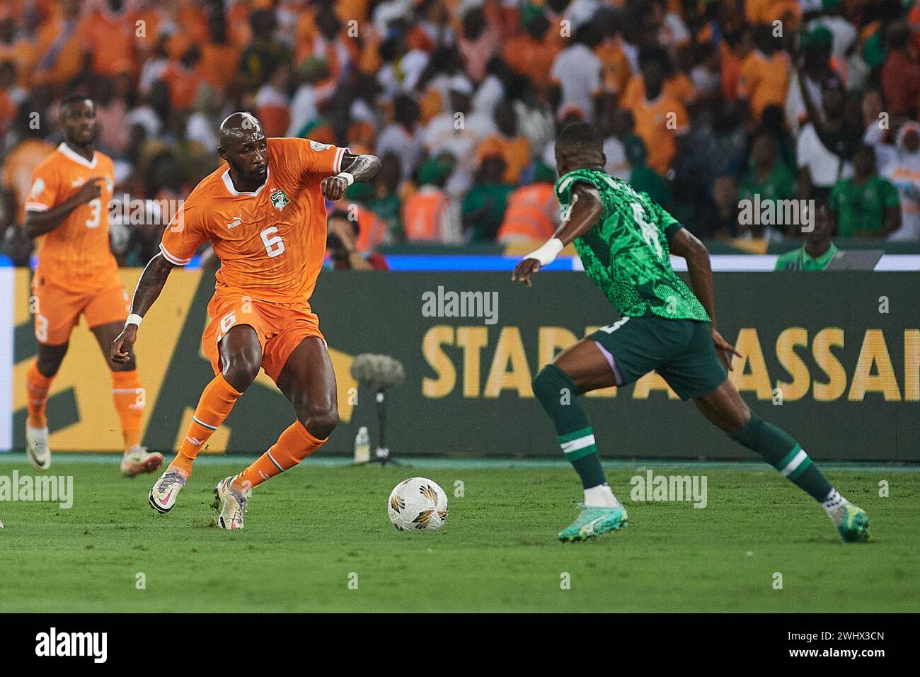 ABIDJAN, IVORY COAST, FRIDAY, FEBRUARY 11, 2024. Nigerian FRANK ONYEKA under pressure from ...