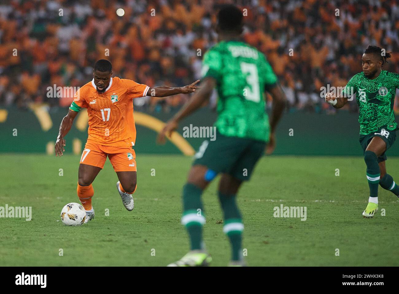 AFACON FINAL.ABIDJAN, IVORY COAST, FRIDAY, FEBRUARY 11, 2024. Ivorian Serge Aurier in firing ...
