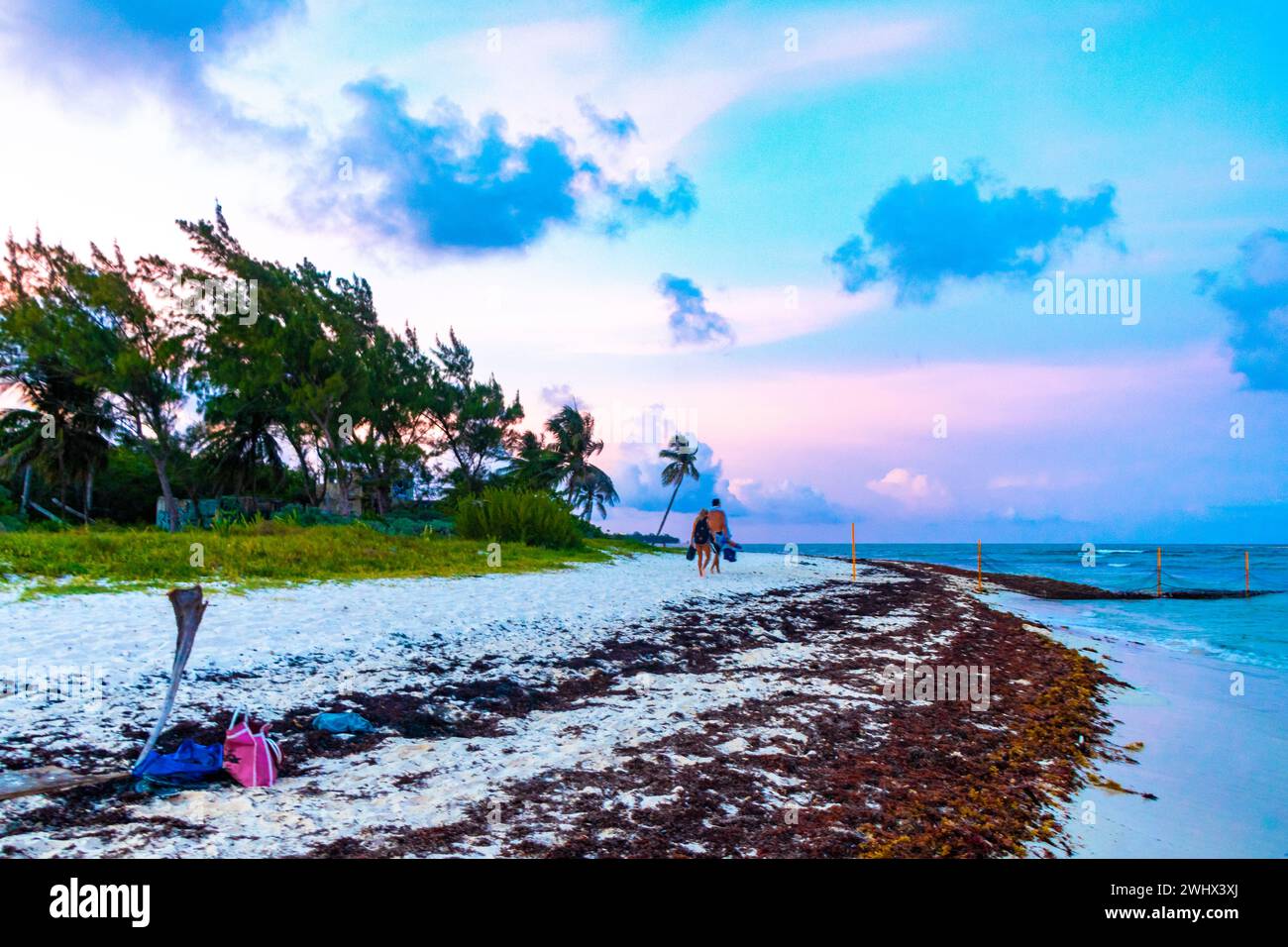 Awesome amazing and colorful sunset sunrise at the tropical mexican ...