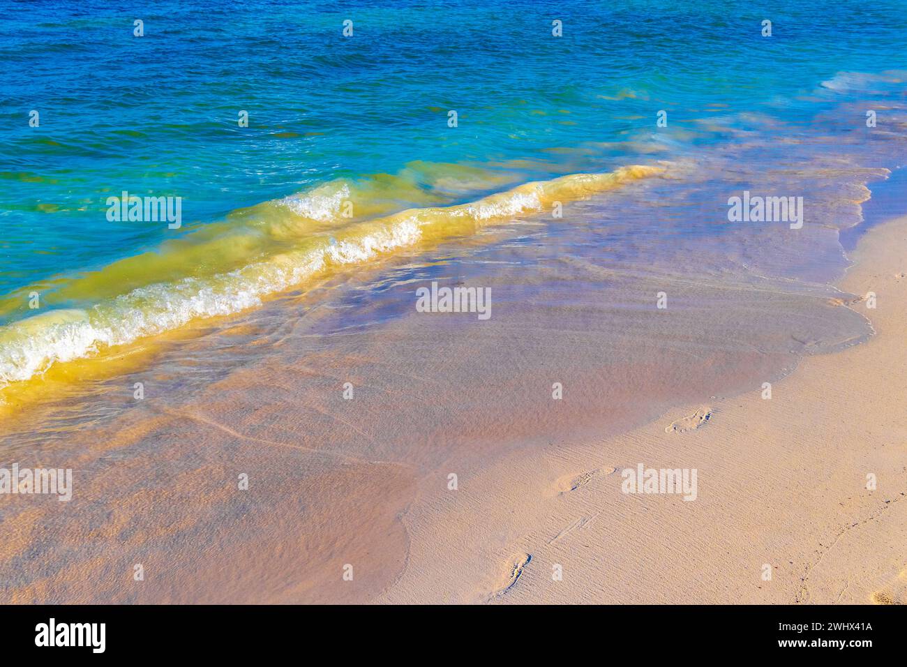 Waves turquoise blue water and sand at tropical mexican caribbean beach ...