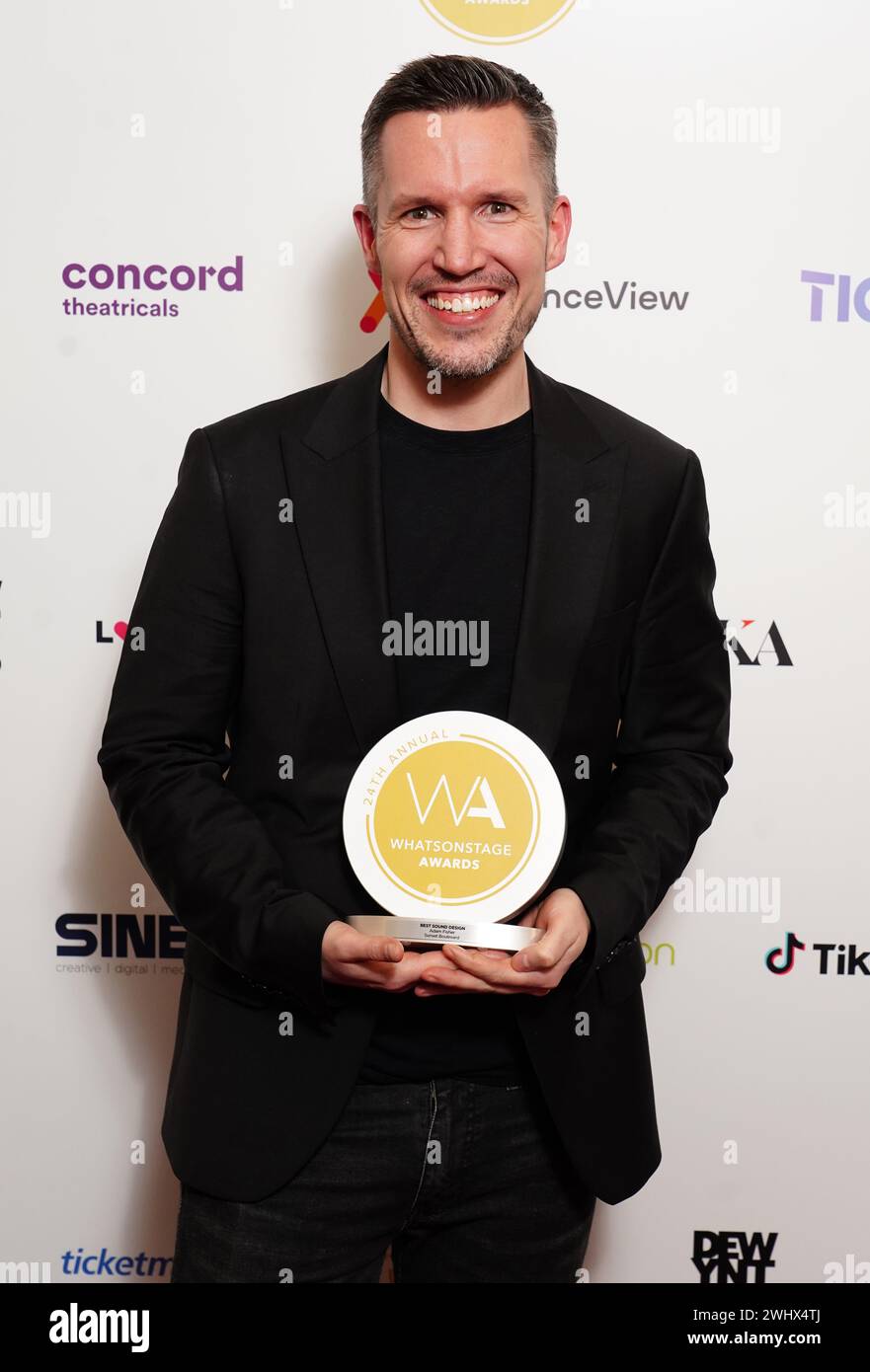 Adam Fisher with the award for Best Sound Design at the WhatsOnStage ...
