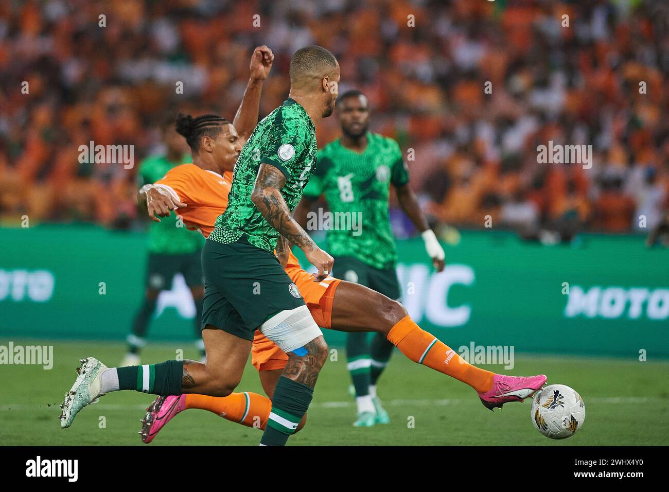ABIDJAN, IVORY COAST, FRIDAY, FEBRUARY 11, 2024. Duel Between the Ivorian Sebastien Haller and ...