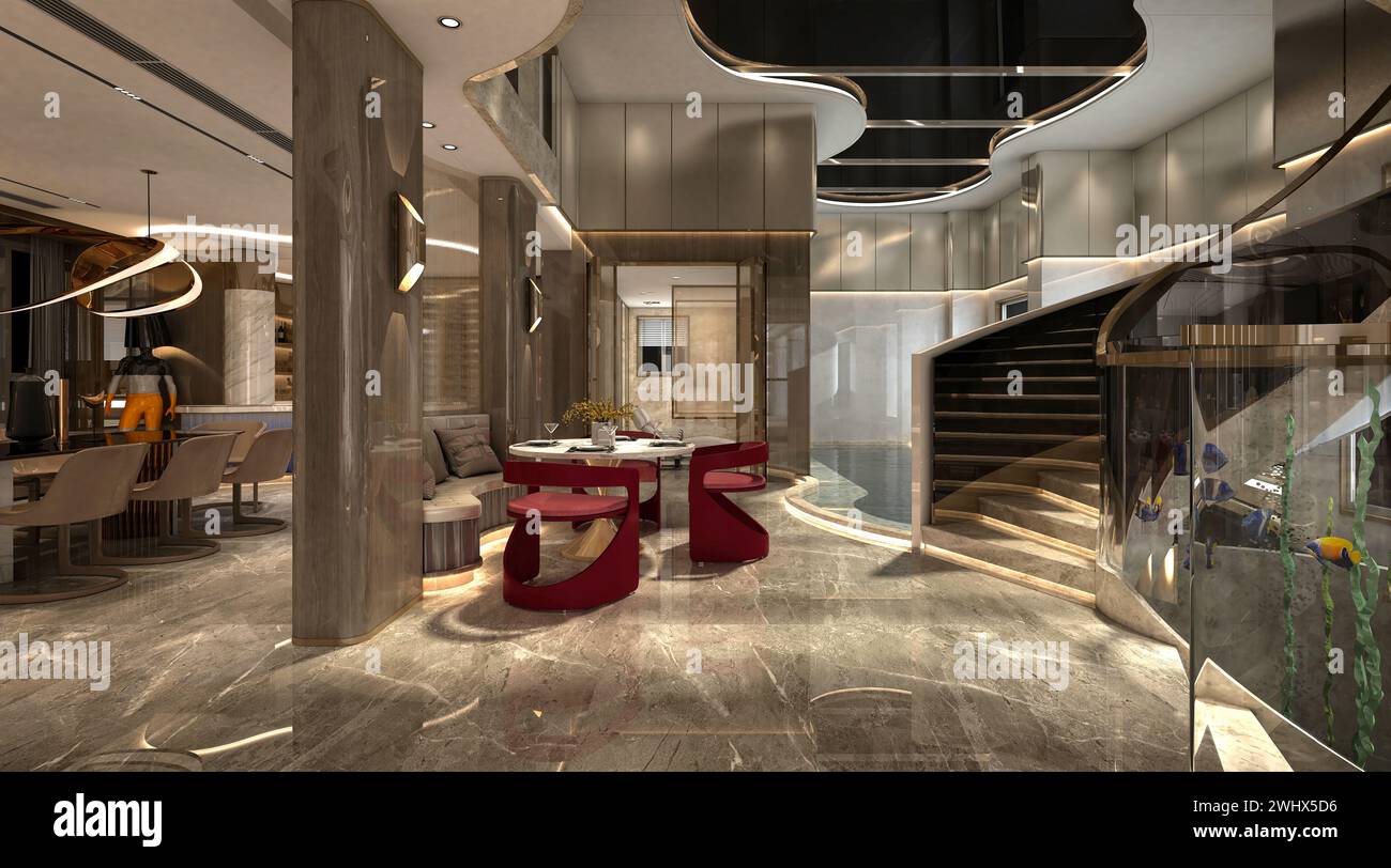 3d render lounge dinning space Stock Photo - Alamy