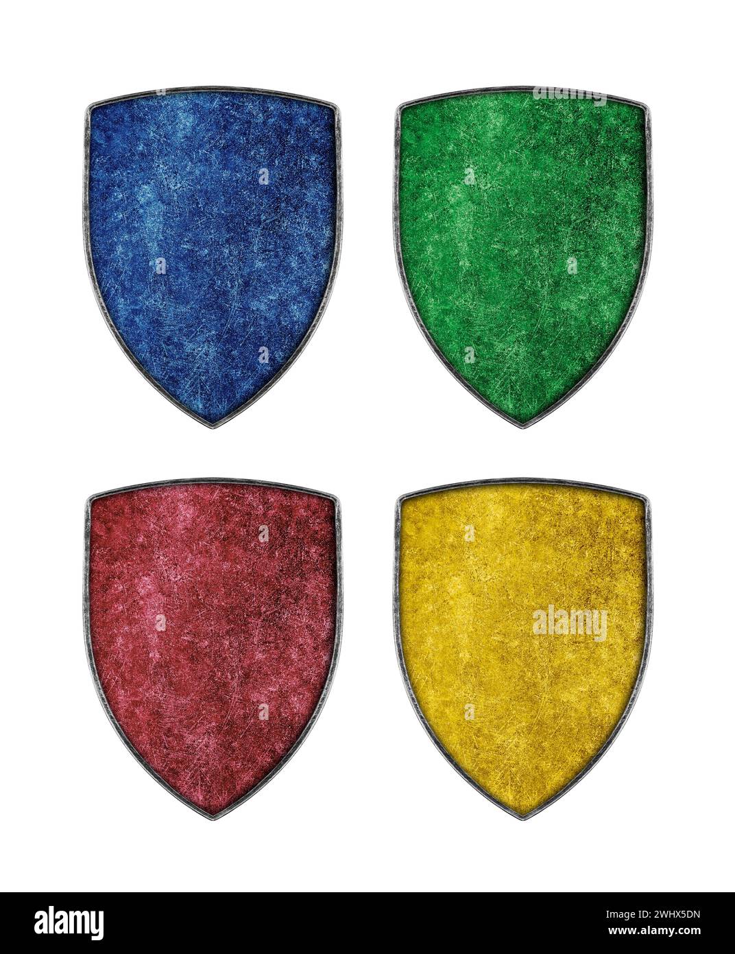 Colorful medieval metal shields isolated on white background Stock ...
