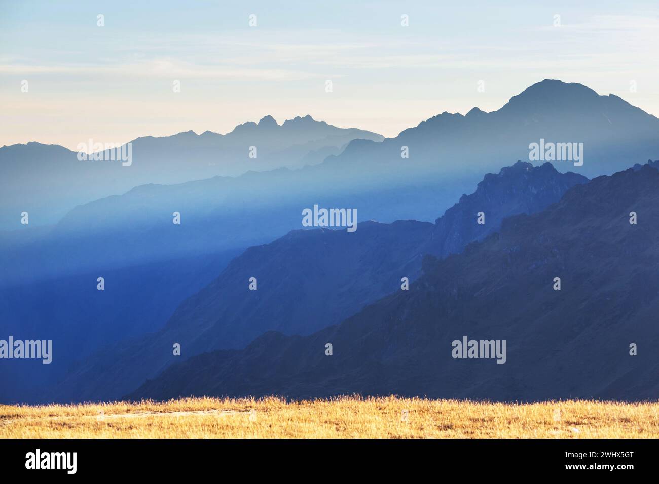 Hiking in the fantastic landscape of the Peruvian high mountain Andes ...