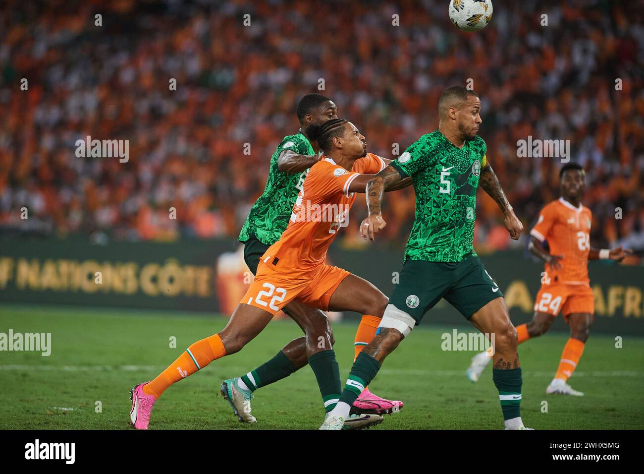 ABIDJAN, IVORY COAST, FRIDAY, FEBRUARY 11, 2024. Duel between The Nigerians William Paul Troost ...