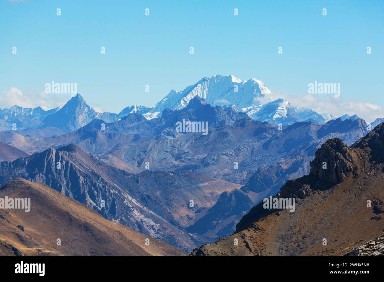 Hiking in the fantastic landscape of the Peruvian high mountain Andes ...