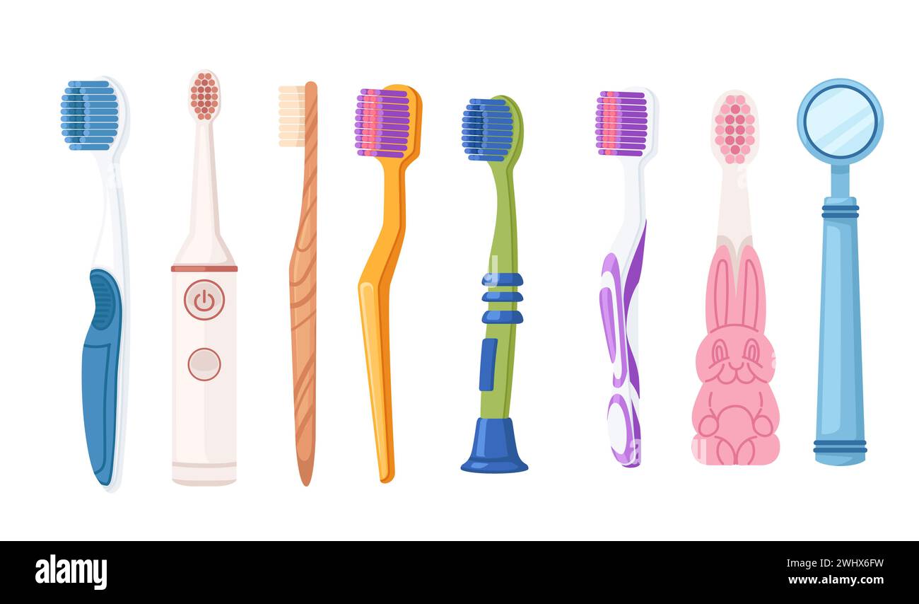 Set of modern toothbrush with plastic handle vector illustration ...