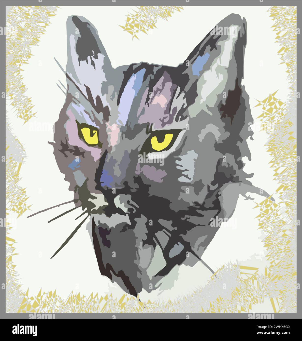 Hand drawn black cat head poster. Watercolor cat head background for ...