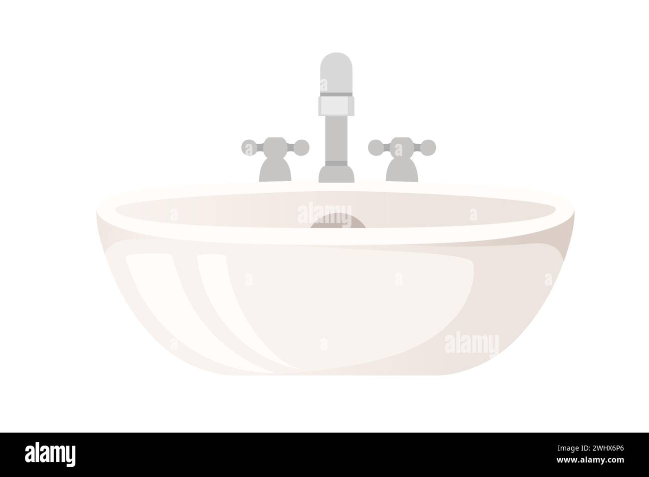 White ceramic modern sink with faucet vector illustration isolated on ...