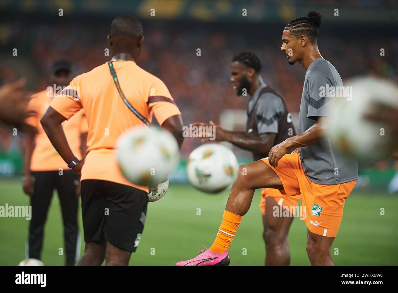 ABIDJAN, IVORY COAST, FRIDAY, FEBRUARY 11, 2024. Ivorians Franck Kessié and Sebastien Haller ...